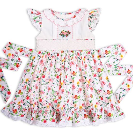 Pink Flower Pin-tuck embroidery girl dress - LD 387